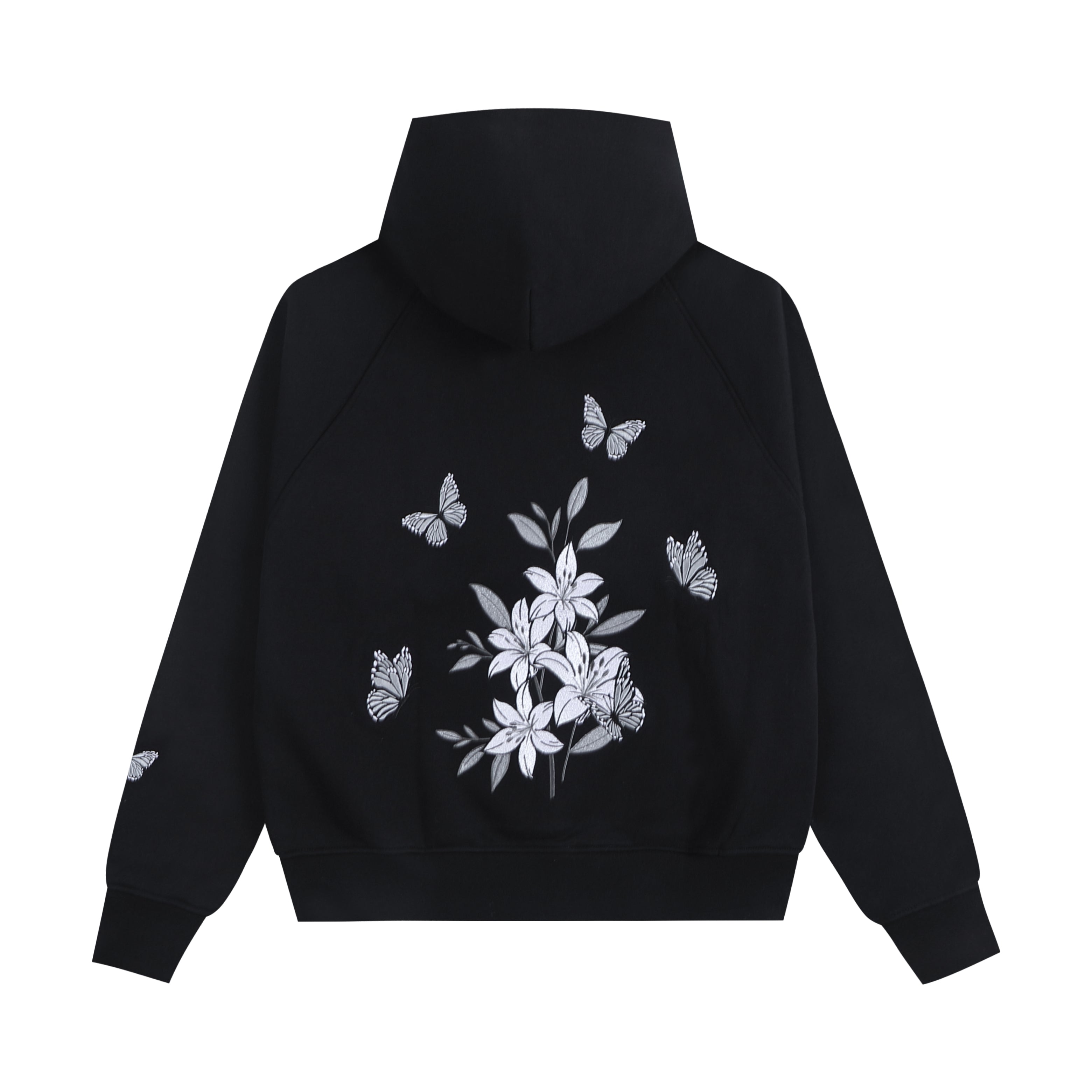 Embroidered Butterfly Garden Hoodie (Oversized) - Black/Greyscale ...