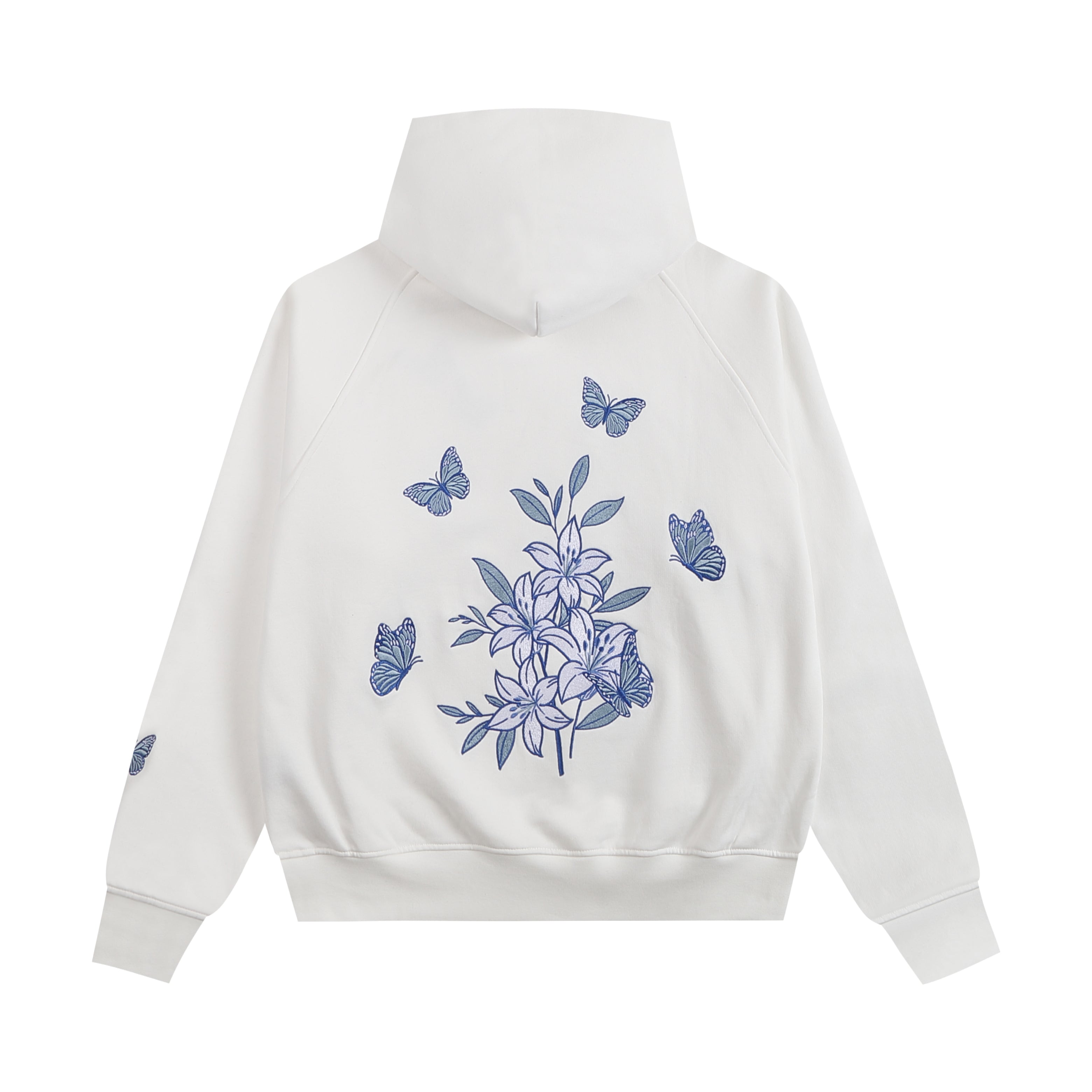 Embroidered Butterfly Garden Hoodie (Oversized) - White/Porcelain ...